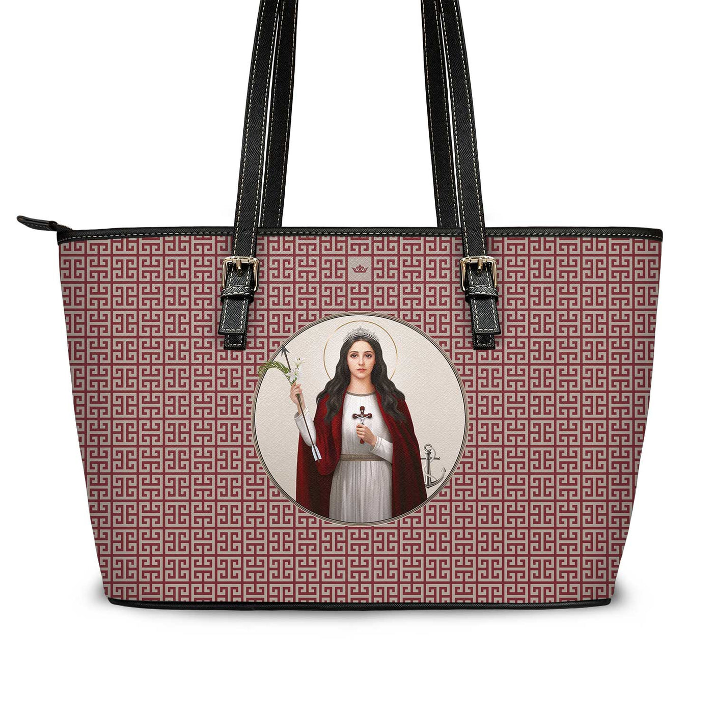 St. Philomena Greek Key Tote Bag (Red)